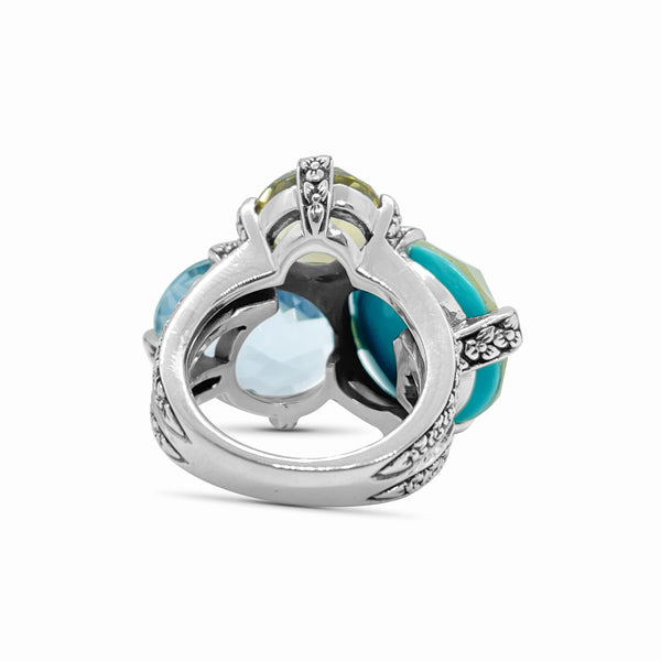 Rockrageous Cluster Ring with Gold Rutilated Quartz over Turquoise wit ...